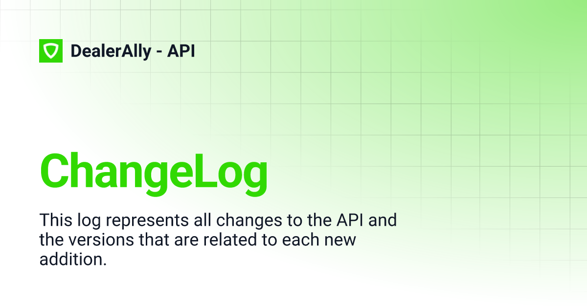 ChangeLog | DealerAlly - API